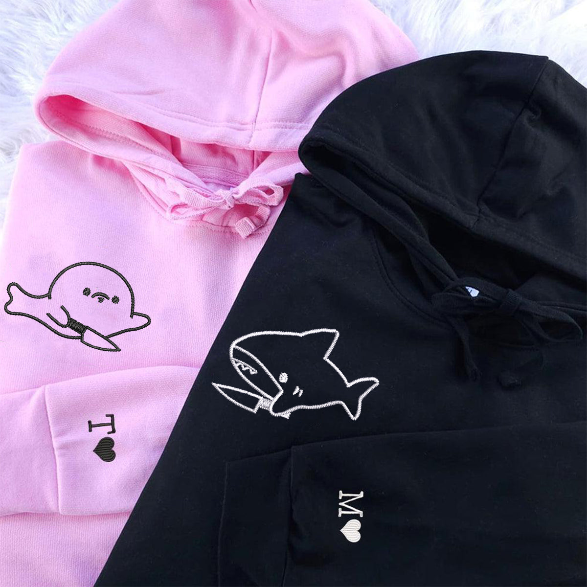 Cute Shark and Seal Matching Hoodies for Couples - Custom Embroidered ...