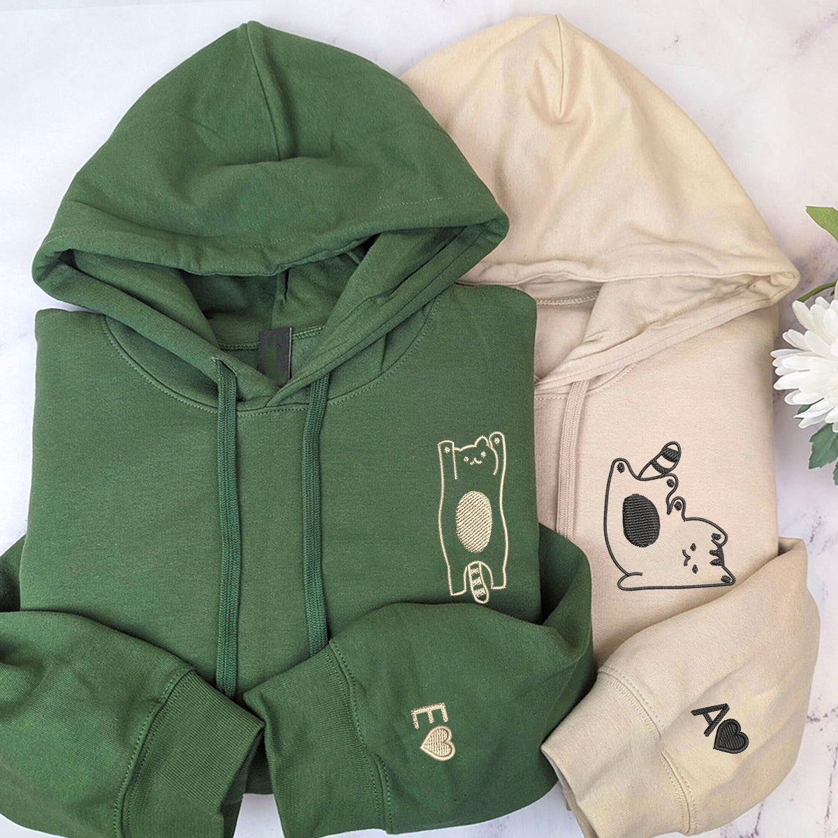 Silly Cat Matching Hoodies for Couples - Custom Embroidered Sweatshirt ...